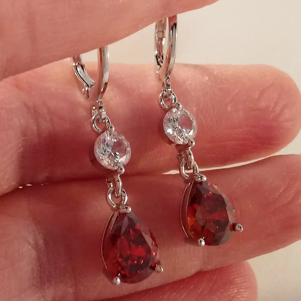 Jewelry | 18k White Gold Filled Pear Tear Shaped Ruby Red Diamond ...